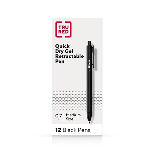 TRU RED Retractable Quick Dry Gel Pens, Medium Point, 0.7mm, Black ...