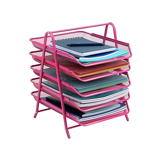 Mind Reader 5-Tier Stackable Paper Desk Tray Organizer, Metal, Pink ...