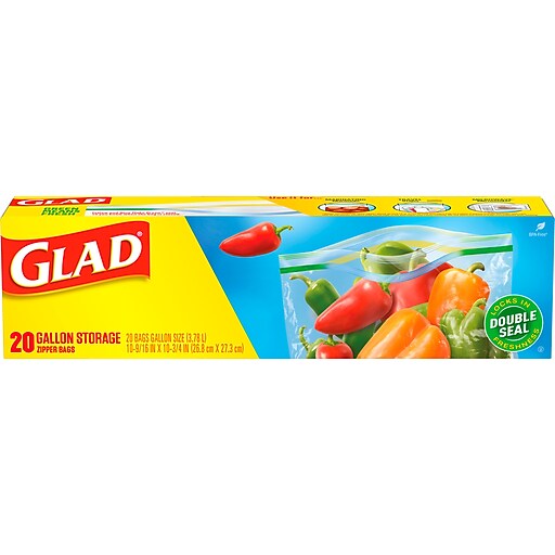 Glad Zipper Storage Bags, Gallon, 20 Bags/Box, 12 Boxes/Carton (55050 ...
