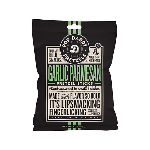 Pop Daddy Garlic Parmesan Pretzels Sticks, 3 oz., 15 Bags/Box (OPD00557 ...