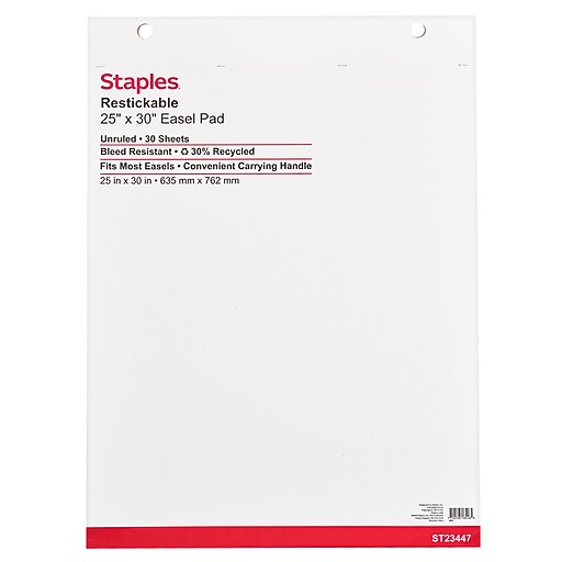 Staples® Stickies Easel Pad, 25" x 30", 30 Sheets/Pad, 2 Pads/Pack ...