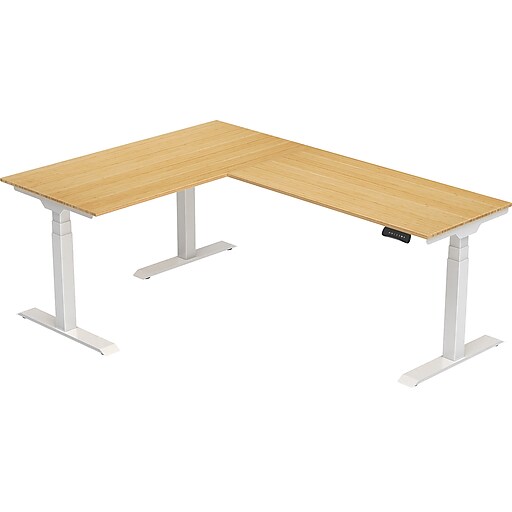 FlexiSpot E7 76"W Electric L-Shaped Adjustable Bamboo Top Standing Desk ...