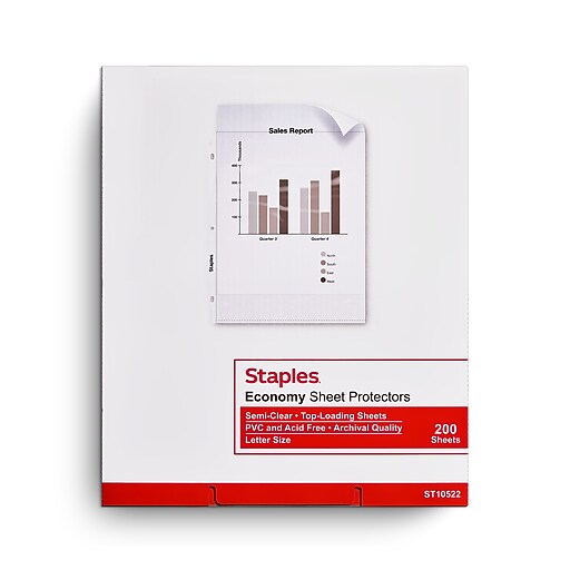 Staples Lightweight Sheet Protector, 8.5" x 11", Clear, 200/Box (10522 ...