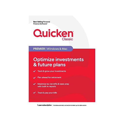 Quicken Classic Premier for 1 User, Windows/Mac/Android/iOS, Product ...