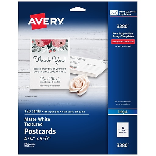 Avery Postcards, Textured White, 4.25" x 5.5", Inkjet, 120/Pack (03380 ...