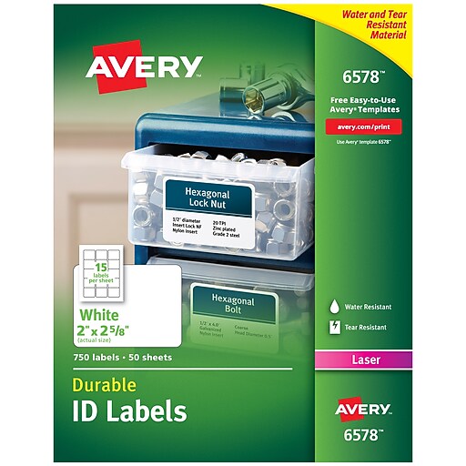 Avery TrueBlock Laser Durable ID Labels, 2" x 2-5/8", White, 750 Labels ...