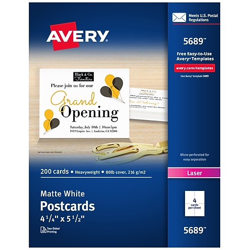 Avery Matte Business Postcards, White, 200/Box (5689) | Staples