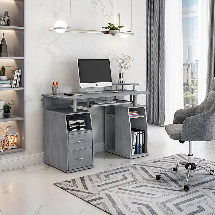 Techni Mobili Complete Computer Workstation Desk With Storage Gray RTA 8211 GRY Staples