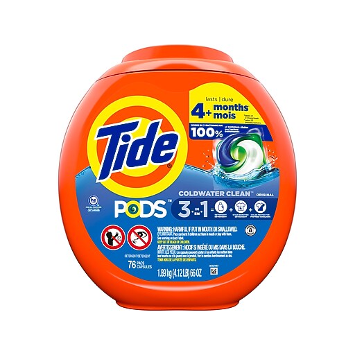 Tide PODS HE Laundry Detergent Capsules, Coldwater Clean Original, 66 Oz., 76/Pack (09165) | Staples
