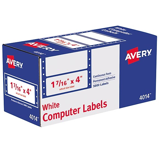 Avery Pin-Fed Address Labels, White, 1-7/16" x 4", White, 5,000 Labels ...