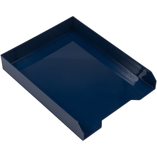 JAM PAPER Stackable Paper Trays, Navy Blue, Desktop Document, Letter ...