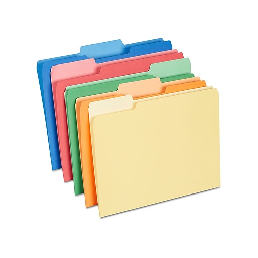 Staples File Folders, 1/3-Cut Tab, Letter Size, Assorted, 100/Box ...