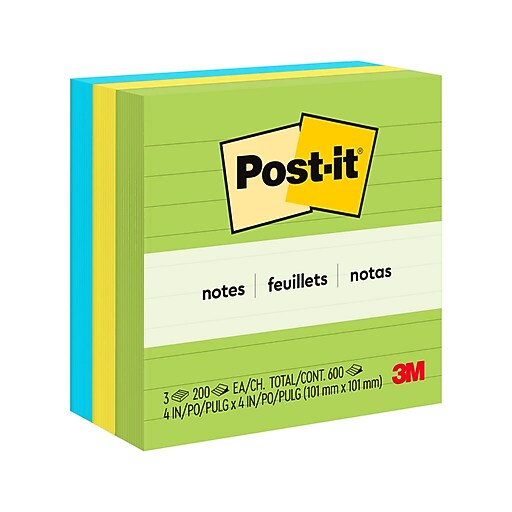 Post-it Notes, 4" x 4", Floral Fantasy Collection, Lined, 200 Sheet/Pad ...