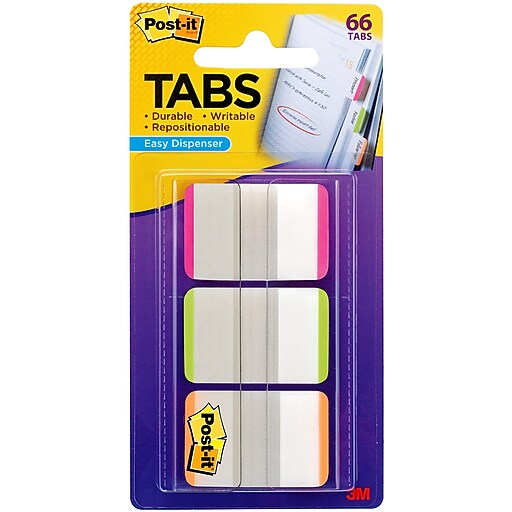 Post-it® Durable Tabs, 1" Wide, Lined, Assorted Colors, 66 Tabs/Pack ...