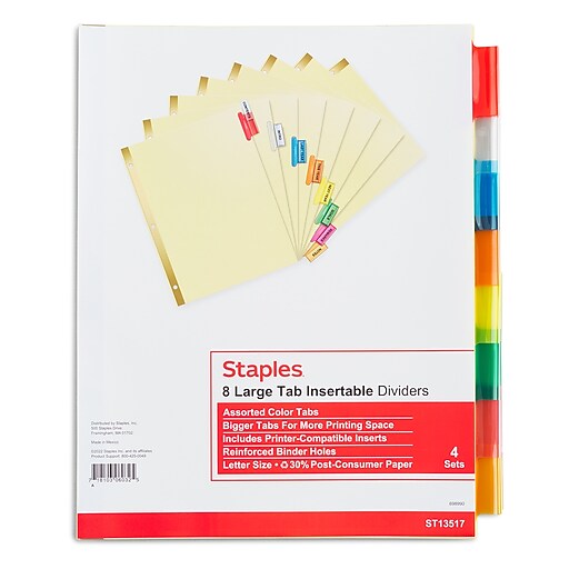 Staples Large Tab Insertable Paper Divider, 8 Tabs, Buff with Assorted ...