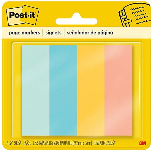 Post-it® Page Markers, Assorted Colors, 1 " x 3 ", 50 Sheets/Pad, 4 ...