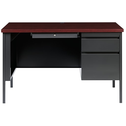 Hirsh 48"W Single-Pedestal Desk, Charcoal/Mahogany (20093) | Staples