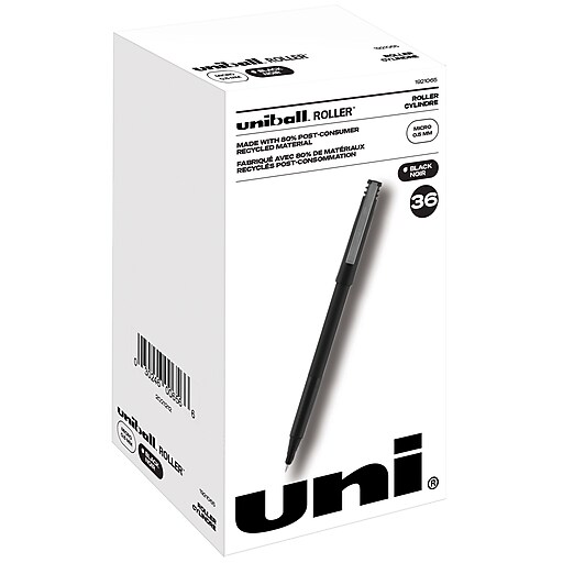 uniball Roller Rollerball Pens, Micro Point, 0.5mm, Black Ink, 36/Pack ...