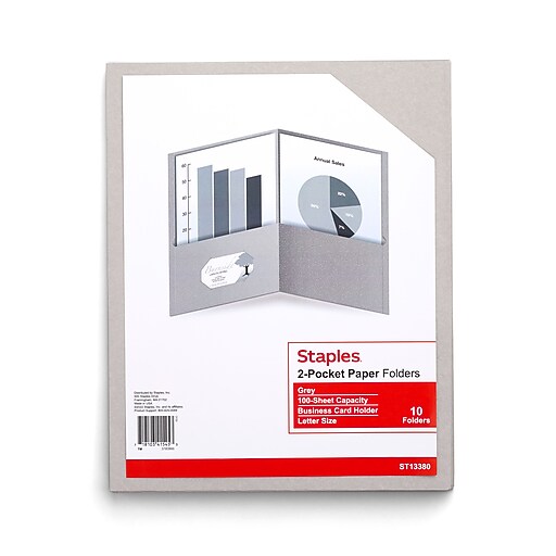Staples 10% Recycled Smooth 2-Pocket Paper Presentation Folder, Gray ...