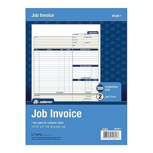 Adams 2-Part Carbonless Invoices, 8" x 11", 100 Sets/Book (NC2817 ...