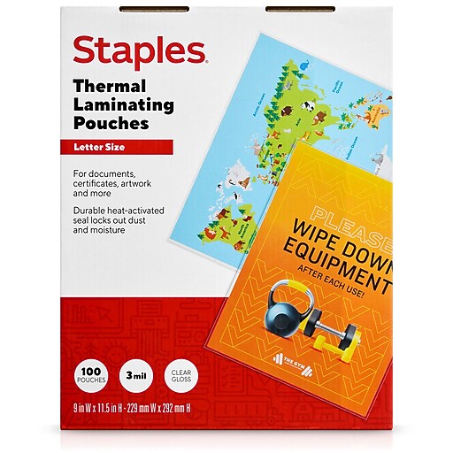 Staples Thermal Laminating Pouches, Letter Size, 3 Mil, 100/Pack ...