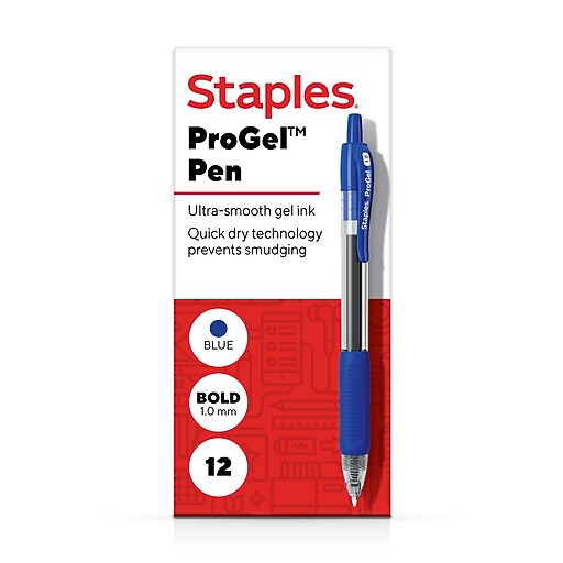 Staples ProGel™ Retractable Gel Pen, Bold Point, 1.0mm, Blue Ink, Dozen ...
