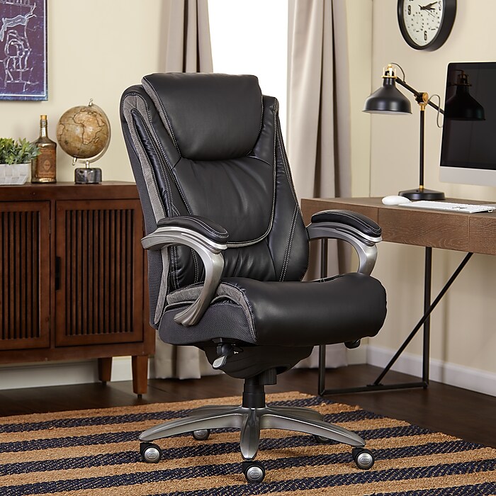 Serta Big Tall Ergonomic Bonded Leather Swivel Executive Chair Black Silver 44951 Staples