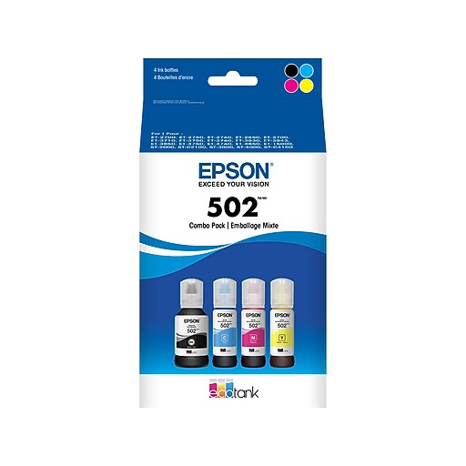 Epson T502 Black/Cyan/Magenta/Yellow Ultra High Yield Bottle, 4/Pack ...