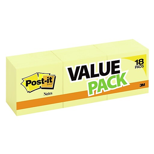 Post-it Notes, 3" x 3", Canary Collection, 100 Sheet/Pad, 18 Pads/Pack ...