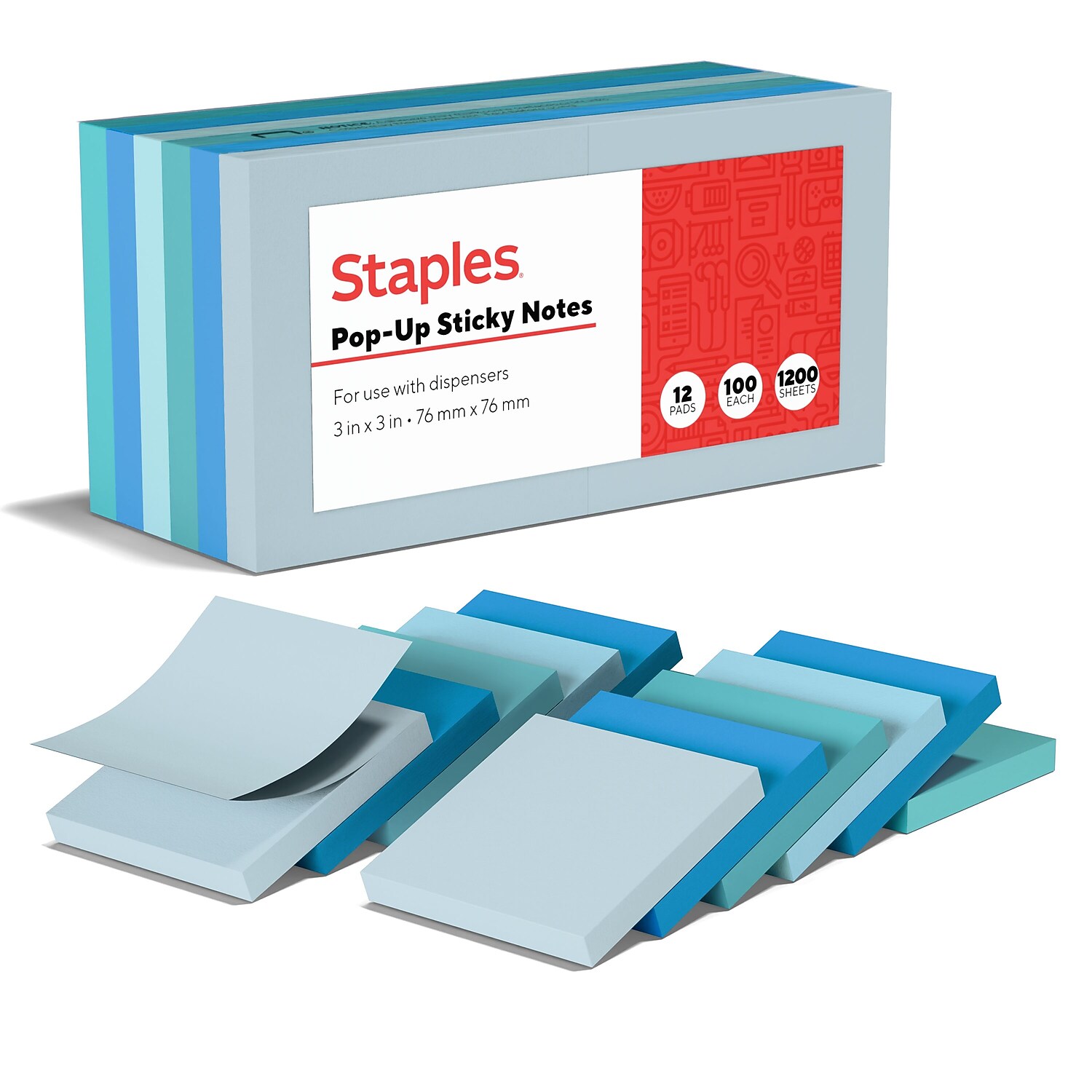 Staples Stickies Standard Notes 3" x 3" Assorted 100 Sh./Pad 12 Pads/PK ...