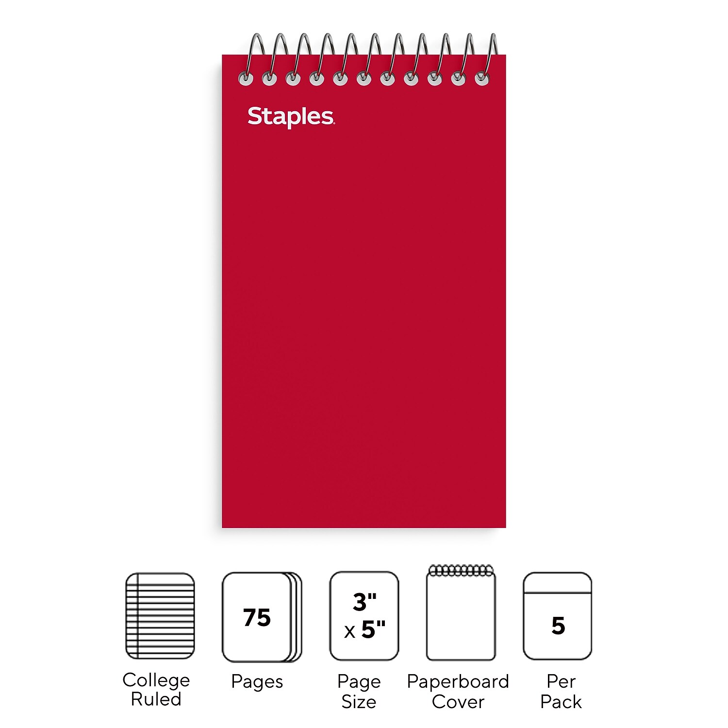 Staples Memo Pads 3" x 5" College Assorted 75 Sh./Pad 5 Pads/PK (11491 ...