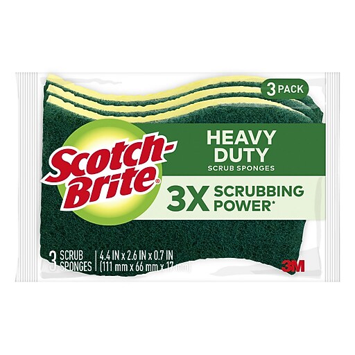 Scotch-Brite Heavy Duty Sponge with Scrubber, Green/Yellow, 3 Sponges ...