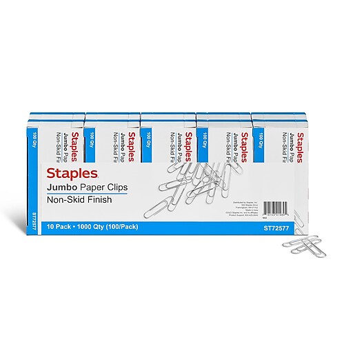 Staples® Jumbo Paper Clips, Nonskid, 100/Box, 10 Boxes/Pack (A7026606 ... Staples® Jumbo Paper Clips, Nonskid, 100/Box, 10 Boxes/Pack (A7026606 ...