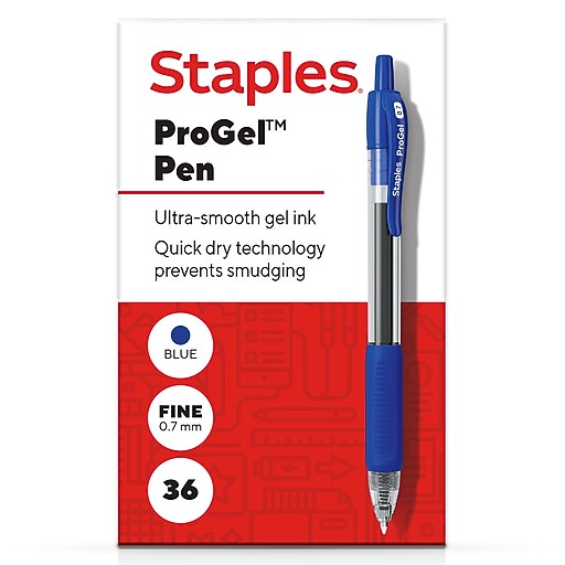 Staples® ProGel™ Retractable Gel Pen, Fine Point, 0.7mm, Blue Ink, 36 ...