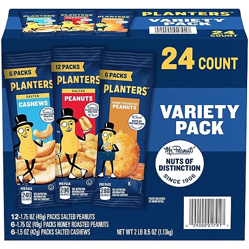 Planters Salted Nuts Variety Pack, 24 Packs/Carton (220-00423) | Staples