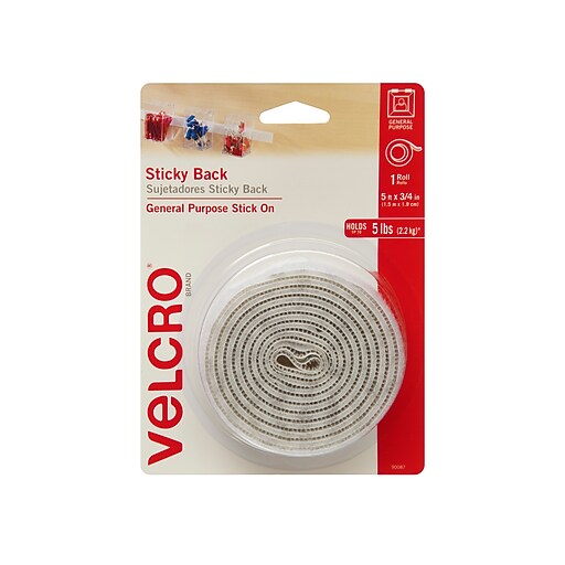 Velcro® Brand 3/4" x 5' Sticky Back Hook & Loop Fastener Roll, White ...