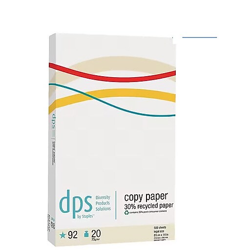 DPS by Staples 30% Recycled 8.5" x 14" Copy Paper, 20 lbs., 92 ...