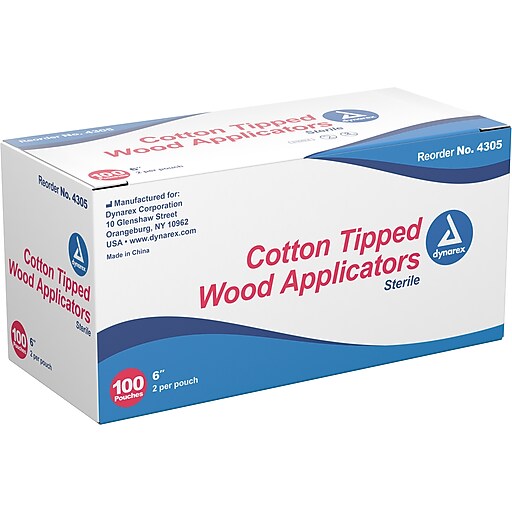 Dynarex Cotton-Tipped Applicator, Sterile, 2/Pouch, 100 Pouches/Box, 10 ...