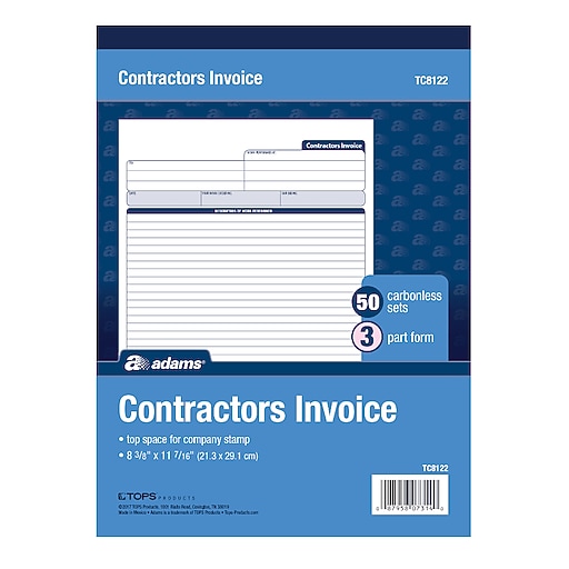 Adams Contractor's Invoice Book , 3 Part, 8.38'' x 11.44'', 50 Sets ...