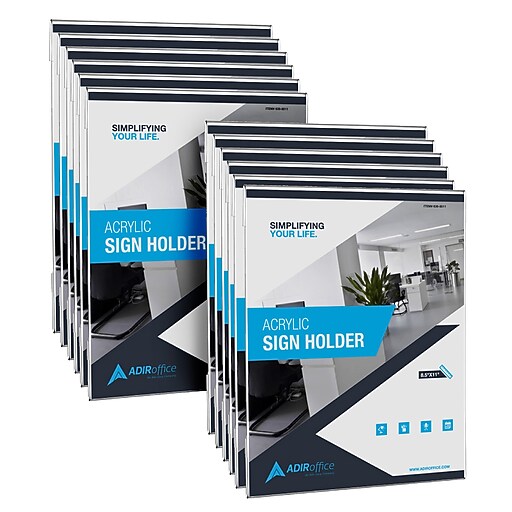 AdirOffice Sign Holder, 8.5" x 11", Desktop/Wall, Clear Acrylic, 24 ...