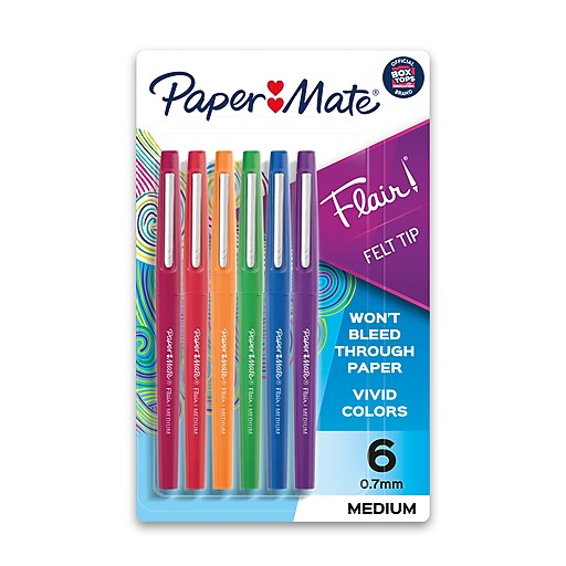 Paper Mate Flair Felt Pens, Medium Point, Assorted Inks, 6/Pack (61390 ...