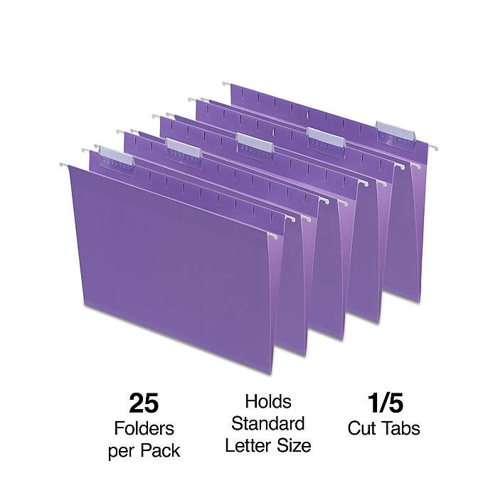 Staples Hanging File Folders Letter 1 5 Cut Tab Letter Size Purple 25 Box ST419200 CC Staples