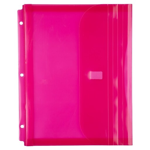 JAM Paper Plastic Binder Pocket, 3-Hole Punched, Pink, 3/Pack ...