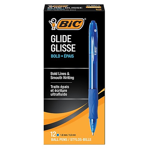 BIC GLIDE Retractable Ballpoint Pen, Bold Point, 1.6mm, Blue Ink, Dozen ...