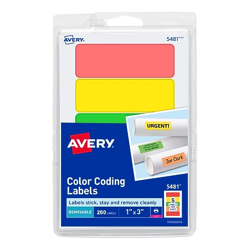 Avery Laser Color Coding Labels, 1" x 3", Assorted Colors, 5/Sheet, 40 ...