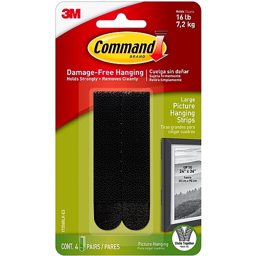 Command Large Hanging Strips, 16 lb., Black, 4/Pack (17206BLK-ES) | Staples