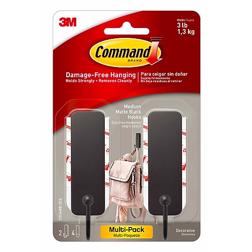 Command Medium Designer Hooks, 3 lb., Matte Black, 2/Pack (17034MB-2ES ...