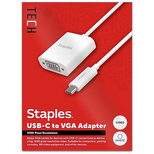 Staples TECH USB-C to VGA Audio/Video Adapter, Female to Male, White ...