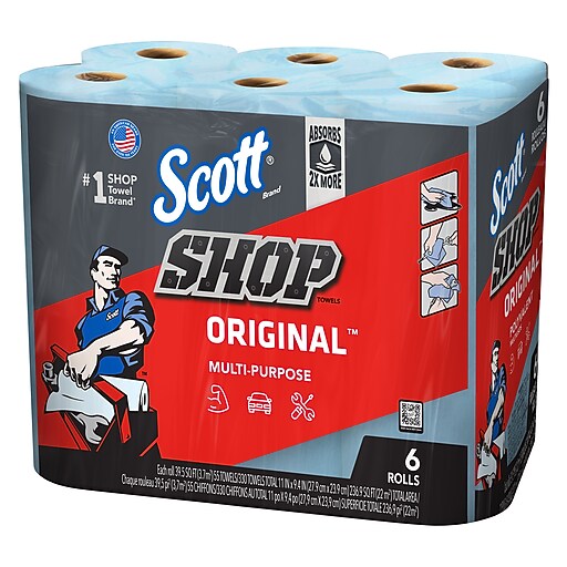 Scott Shop Towels Original, 9.4" x 11", Blue, 55 Sheets/Roll, 6 Rolls ...