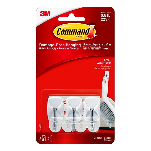 Command Small Wire Hooks, 0.5 lb., White, 3/Pack (17067ES) | Staples